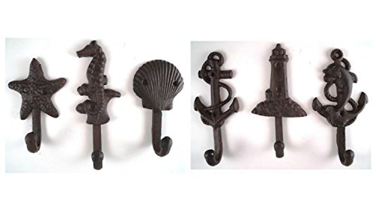 Nautical Hooks Set: Cast Iron Anchor & Sea Designs