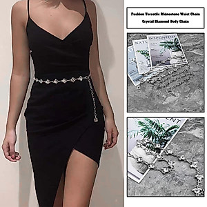 eMagTech Waist Chain Single Row Crystal Belt Chain Diamond Rhinestone Waist Belt Decorative Accessories for Women Lady Girls Zinc Alloy Silver