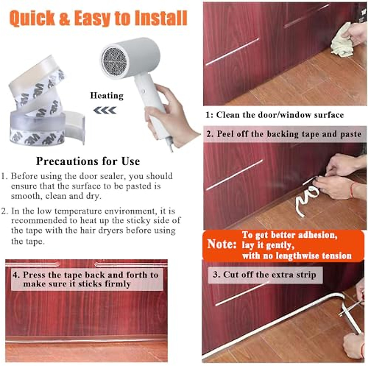 49.2FT Weather Stripping Door Seal, Silicone Door Seal Strip Door Window Seal, Silicone Sealing Tape for Door Draft Stopper Adhesive Glass Shower Door Bottom Seal Strip, Transparent (45 mm, 49.2ft)