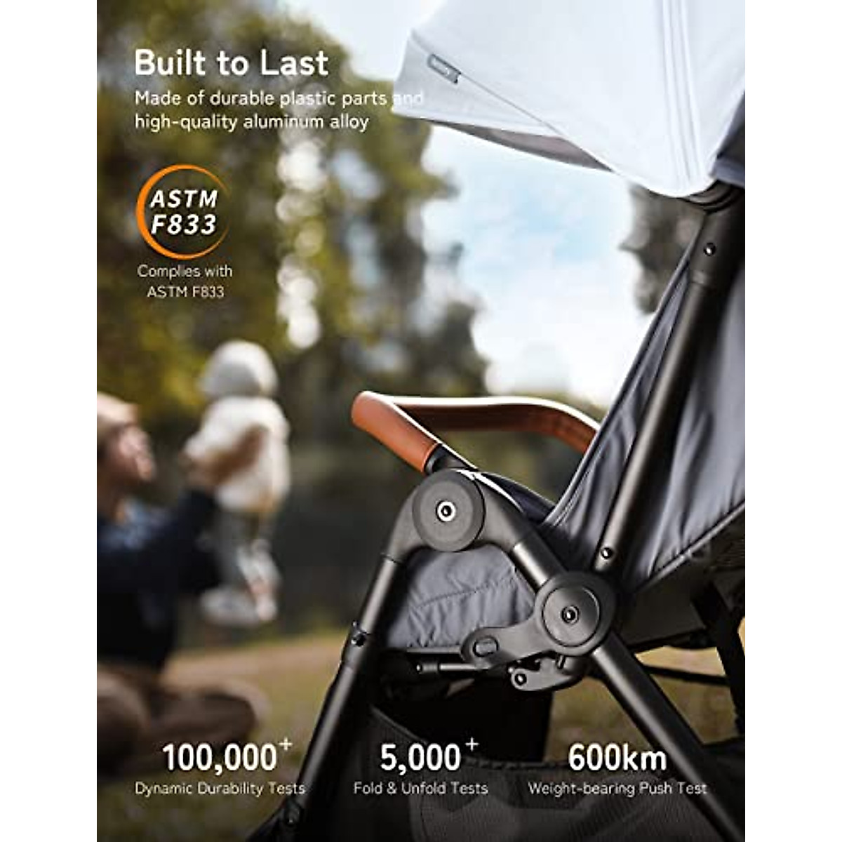 Baby Lightweight Travel Stroller, Besrey Self Folding Automatic Baby Carriage with One-Hand Gravity Fold, Waterproof Canopy, Toddler Compact Portable Stroller with Shock-Absorbing Wheel, up to 50lbs