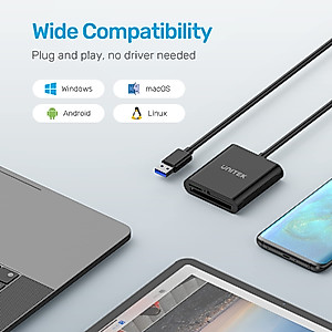 Unitek USB Card Reader 3-Slot USB 3.0 Compact Flash Card Reader, Read 3 Cards Simultaneously, Aluminum Memory Card Adapter CF, TF, SDXC, SDHC, SD, Micro SDXC, Micro SD, Micro SDHC- 4FT (Black)
