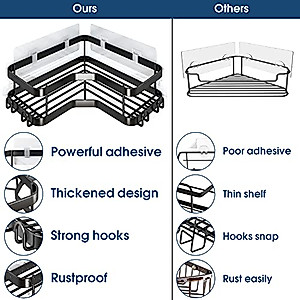 biukpci 4 Pack Corner Shower Caddy,Shower Organizer,Adhesive Stainless Steel Bathroom Shelf with Soap Dish Holder and 15 Hooks,No Drilling