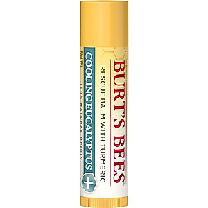 Burt's Bees 100% Natural Origin Rescue Lip Balm With Beeswax and Antioxidant-Rich Turmeric Promotes Healing Of Extremely Dry Lips, Cooling Eucalyptus, 2 Tubes in Blister Box(Pack May Vary)