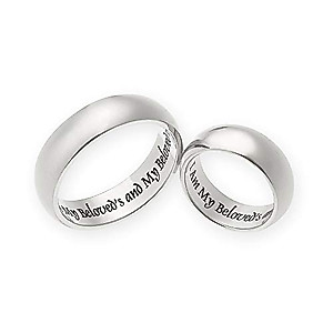 Beads & Pearls Jewelry 7mm Stainless Steel Men Women Wedding Rings - I Am My Beloved's and My Beloved Is Mine Religious Christian Rings, His and Hers Wedding Band, Size 8