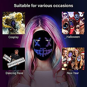 Halloween Mask LED Face Transforming Mask with Bluetooth Programmable for Halloween Masquerade Costumes Cosplay Party Light Up Mask for Adult Men Women, APP or Gesture Control, Rechargeable