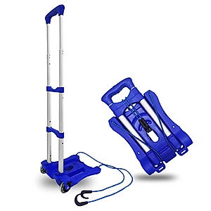 KOCKABC Folding Hand Truck and Dolly, 80lbs Collapsible Aluminum Folding Hand Trucks with 2 Elastic Ropes, Compact & Lightweight Folding Luggage Cart for Home & Travel Luggage Moving – Black