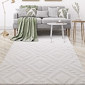 Antep Rugs Palafito 8x10 Diamond Geometric High-Low Pile Shag Textured Indoor Area Rug, White, 7'10" x 10'