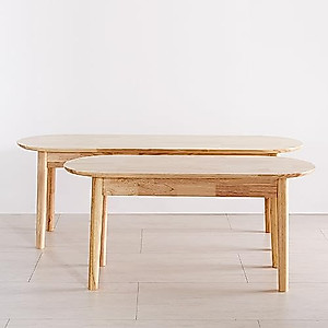 Livinia Aslan 35" Malaysian Oak Round Wooden Dining Bench/Solid Wood Bedroom Entry Way Kitchen Corridor Bench (Natural Oak)