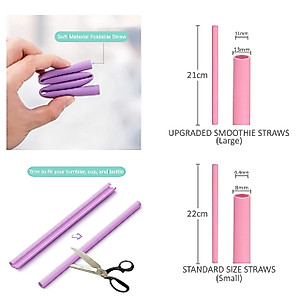 Reusable Travel Straws Openable Easy Clean NO BRUSH NEEDED (4 Small + 4 Large + 1 Pouch) Dishwasher Safe (2 Wide Sizes) for Thick Smoothie, Milkshakes, Coffee, Soda, Juice (Random Colors)