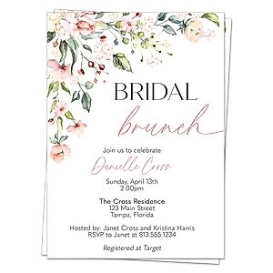 Bridal Shower Invitation Wedding Shower Invite Bridal Brunch Floral Flowers Pink Blush Spring Printed Cards Customized Personalized Cards (12 Count)