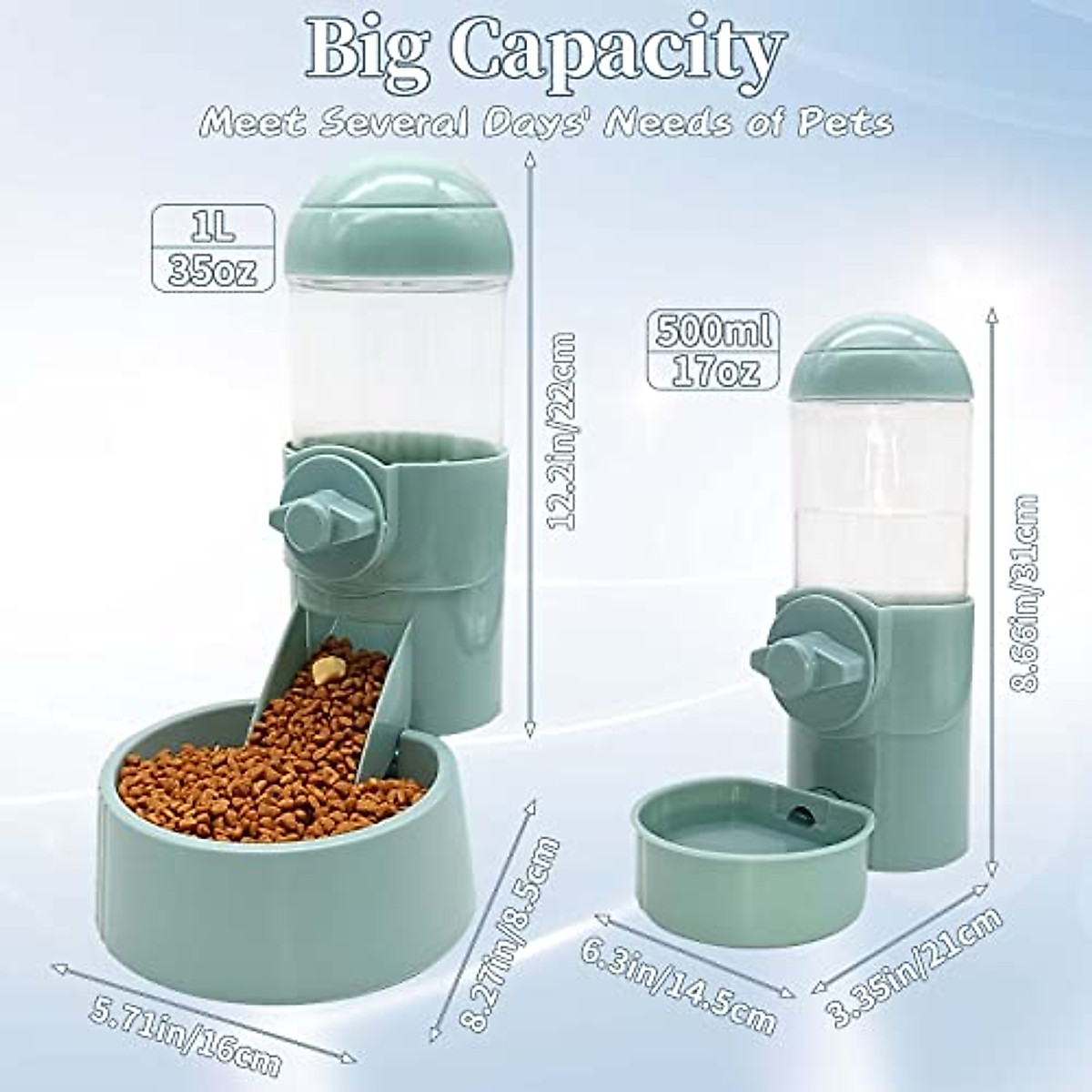 Tfwadmx Rabbit Hanging Auto Food Water Dispenser Pet Cage Suspended Food Water Bowl Chinchilla Gravity Detachable Feeder Waterer Set for Puppy Kitten Bunny Ferrets Guinea Pig (Blue)