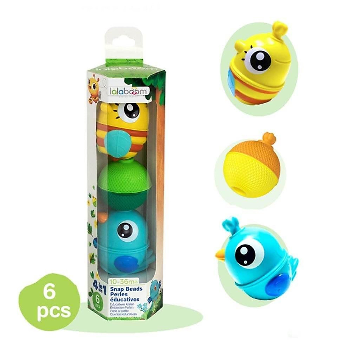 Lalaboom My First Step-by-Step Developmental Sensory 6 Piece Character Bead Activity Tube Set – Pop, Twist, Mix, and Stack— Montessori Method STEM Focus – Dishwasher Safe - Ages 10 Months+ - BL310