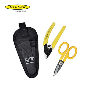 Miller MA01-7001 Kit, CFS-3 3-Hole Fiber Optic Cable Stripping Tool and KS-1 Kevlar Scissors, Easily Portable Tool Set with Belt Clip Pouch for Professional Electricians, Technicians, and Installers