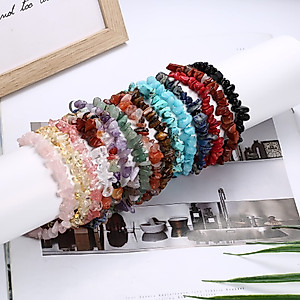 Ubjuliwa 15PCS Natural Gemstone Chakra Bracelets for Women Healing Crystal Bracelets for Women Men Stretchy Shamballa Bracelet Adjustable Tumble Polished Align Chakras Conquer Fear Increase