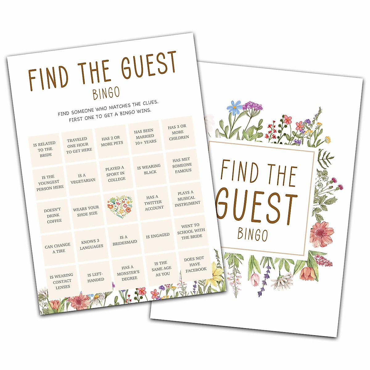 KFNER Wildflower Wedding Shower Games, Find The Guest Bingo Bridal Shower Games Cards, Spring Flowers Bachelorette Party Game Ideas, Engagement Party Supplies & Activity, Set of 30 Cards -A09