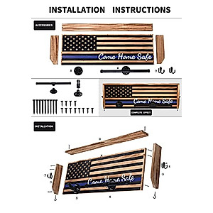 PINKBlUE Personalized Customization Wall Mounted Tactical Duty Gear Rack with Police Flag – Police Storage Shelf & Law Enforcement Organizer-Police Gift Decor (Wood Color)