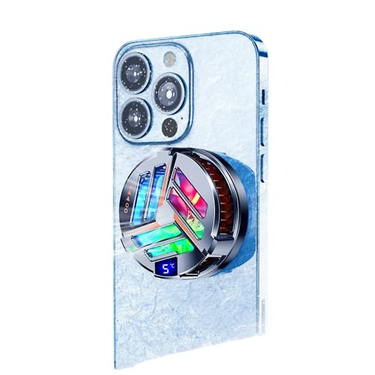 Mobile Phone Radiator Cooler for iPad Tablet Computer Magnetic Heat Dissipation Type-C Heat Sink Atmosphere Lights (Round)