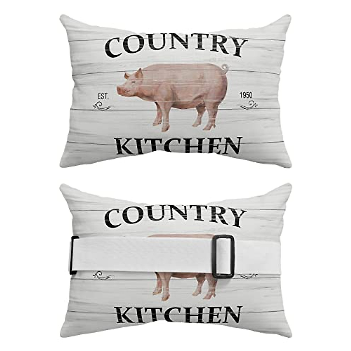 Recliner Head Pillow Ledge Loungers Chair Pillows with Insert Farm Animal Pig Rustic Wood Grain Lumbar Pillow with Adjustable Strap Outdoor Waterproof Patio Pillows for Beach Pool Chair, 2 PCS