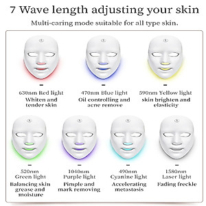 HBJH Led Face Mask Light Therapy, 7 led Light Therapy for Facial Skin Care - Blue & Red Light for facial oil Reduction and improve skin. (F-Masks-A)