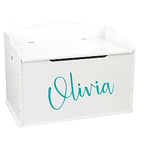 KidKraft Personalized Austin Toy Box - White Wooden Storage Bench with Lid for Kid & Toddler Room - Playroom Organizer for Girls & Boys