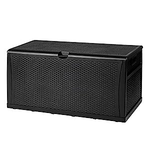 LUCKYERMORE 120 Gallon Large Deck Box, Waterproof Large Capacity for Patio, Garden, Large Outdoor Resin Rattan Storage Box Rainproof, Lockable