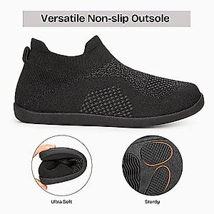 EverFoams Women's Comfy Sock Weaving Style Loafer Slipper with Ultra Soft Rubber Sole Anti Slip Indoor and Oudoor House Shoes Black, 10 US