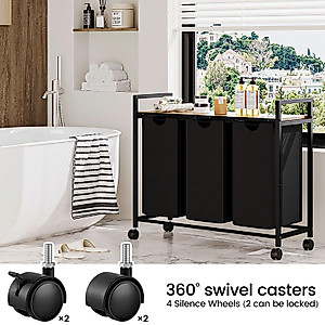 Homedawn Laundry Hamper, Laundry Basket, Laundry Sorter with 3 Pull-Out and Removable Bags, Shelf, Laundry Room Storage with Table, for Bathroom, Bedroom, 3 x 11.5 Gal (43.4L), Rustic Brown