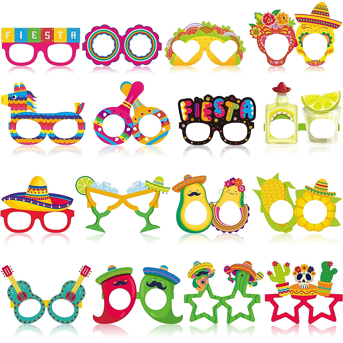 32 Pcs Mexican Fiesta Party Decorations Paper Eyeglasses Taco Party Cactus Pinata Cinco De Mayo Party Costume Photo Booth Props Supplies for Taco Twosday Birthday Party Let's Fiesta Party Favor
