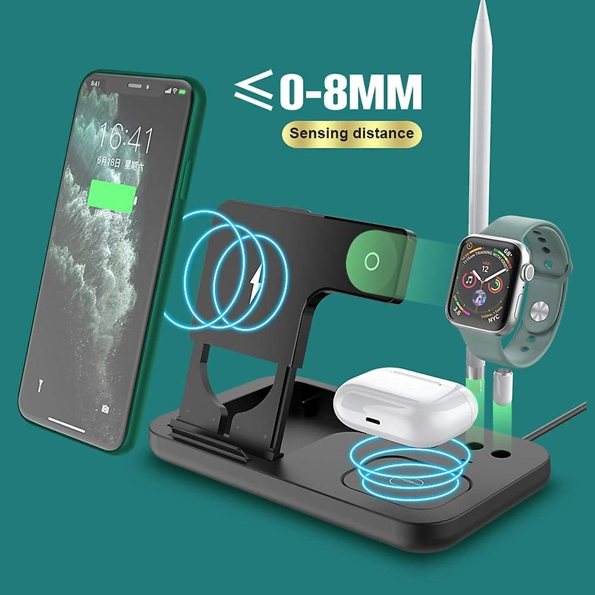 BoxWave Charger Compatible with Sony Xperia 1 IV (Charger Wireless MultiCharge Desktop Stand Pro, Qi Wireless 4 in1 Charger Stand Multiple Devices for Sony Xperia 1 IV - Jet Black