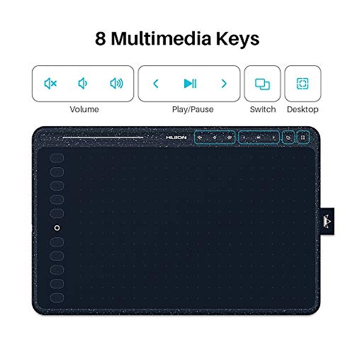 HUION HS611 Graphics Drawing Tablet Android Supported Pen Tablet Tilt Function Battery-Free Stylus 8192 Pen Pressure with 8 Multimedia Keys 10 Express Keys and Touch Strip(Starry Blue)