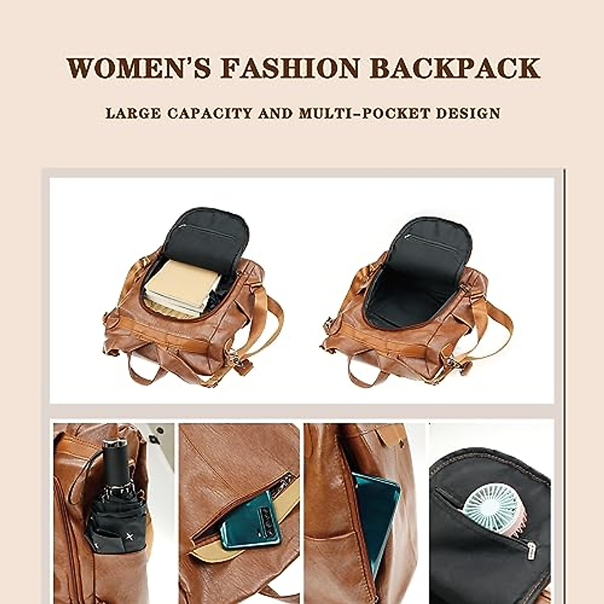 Ecoyin Backpack Purse for Women Fashion Leather Anti-theft Backpacks Ladies PU Handbags Travel Casual Shoulder Bags Black