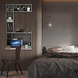 Pmnianhua Floating Desk,Wall Mounted Desk Folding,Space Saving Desk,Folding Wall Desk for Small Space Apartment Bedroom(Dark Grey)