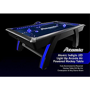 Atomic 90” Indiglo LED Light UP Arcade Air Powered Hockey Table - Includes Light Up Pucks and Pushers, Grey