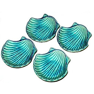Set of Four Japanese Turquoise Sea Shell Sauce Dishes- Sushi Dipping Bowls