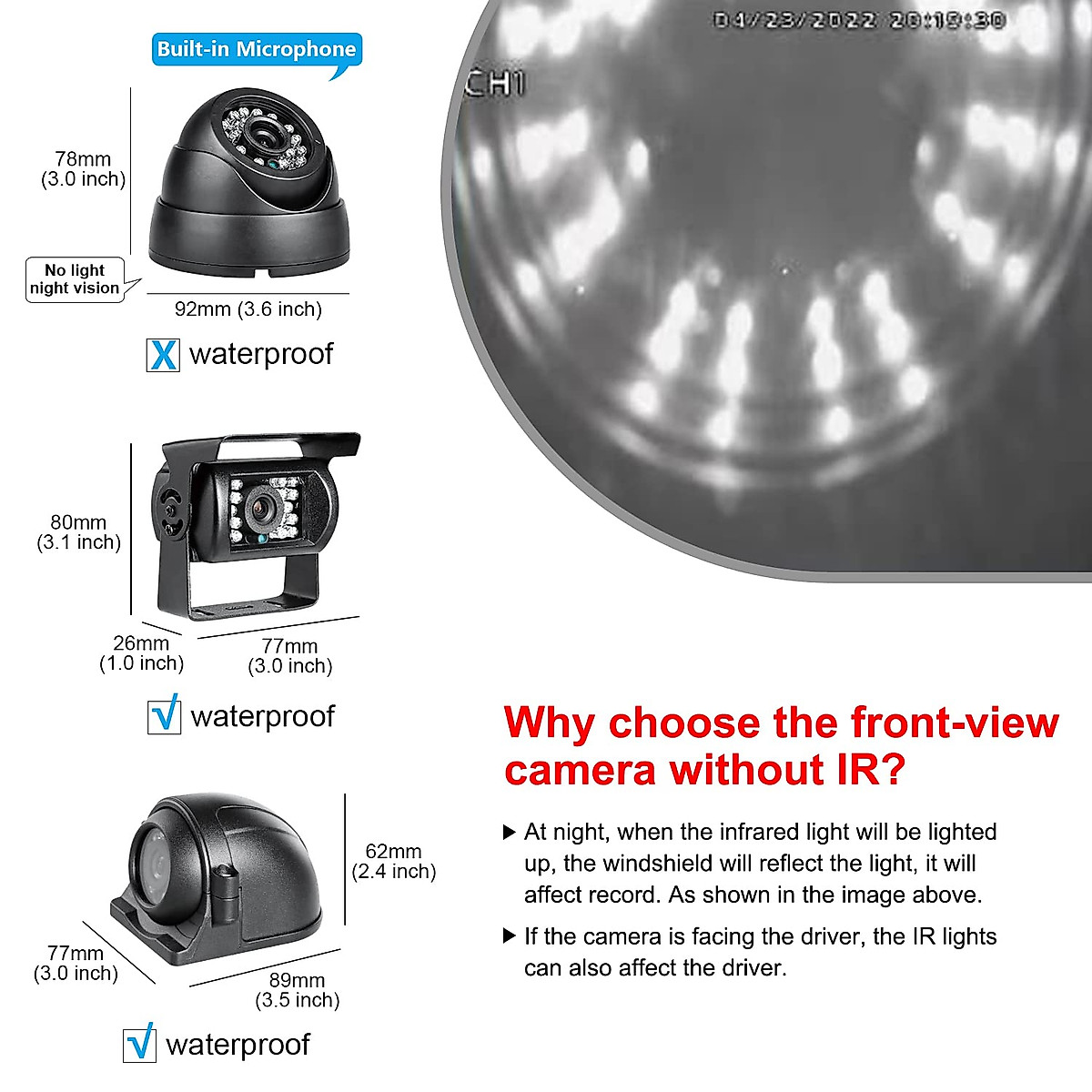 VSSTECH Mobile DVR System 4 Channel 1080P H.265 512 GB AHD Vehicle Car DVR Video Recorder Loop Record with IR Night Vision Waterproof Front Side Rear Camera 7 inch VGA Monitor for Truck Bus Camper Van