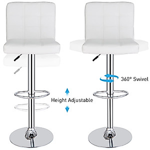 SUPER DEAL Set of 2 Bar Stools for Kitchen, Modern PU Leather Swivel Adjustable Counter Height Swivel Stool with Square Back (2, White)