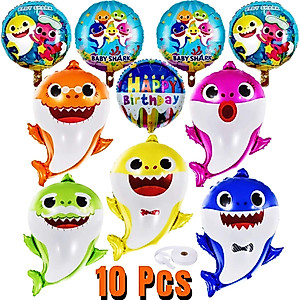 FUNTON 10pcs Baby Shark helium Balloons with 10 meter ribbon, 26 inches Baby Shark Balloons, Baby Shark Party Supplies, Baby Shark Birthday Decorations