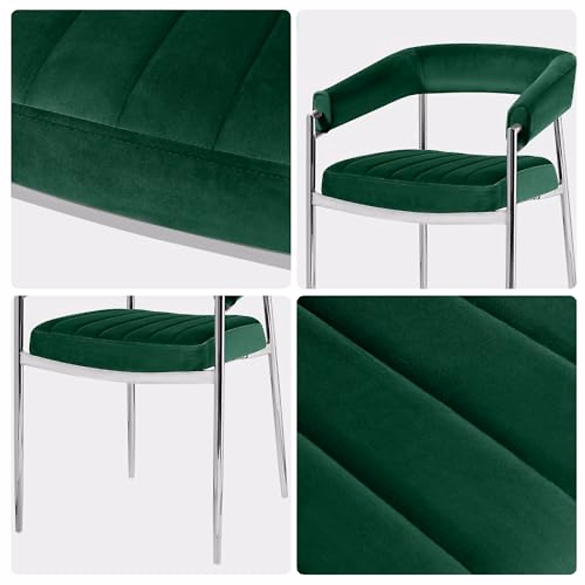 Bekrvio Velvet Arm Dining Chairs Kitchen Dining Room Chairs with Armrest, Mid Century Modern Living Room Armchair Accent Chairs Upholstered Kitchen Chairs with Metal Chrome Legs, Green