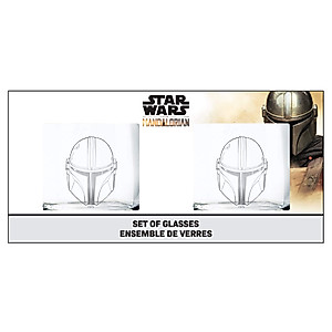 The Mandalorian Glass Set (Helmets) - 10 oz Capacity - Glasses 2-Pack - Star Wars Design - Heavy Base