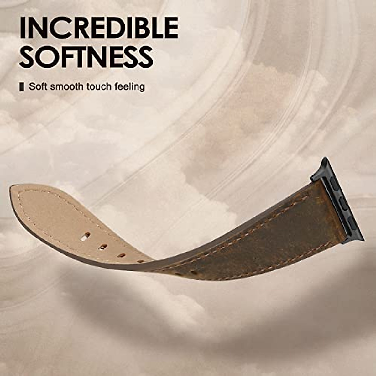 SWEES Leather Band Compatible for Apple Watch 42mm 44mm 45mm, Genuine Leather Replacement Wristband Strap Compatible iWatch Series 7 6 5 4 3 2 1 SE Sports & Edition Men And Women, Retro Brown