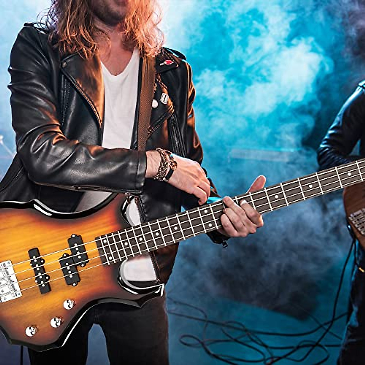 Ktaxon Electric Bass Guitar Burning Fire Style Bass Set with Portable Bass Bag, Adjustable Guitar Strap, Amp Wire, Wrench Tool, Plectrum(Brown)