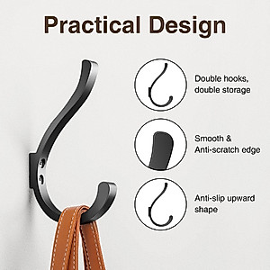 jockcaras Large Wall Hooks for Hanging Coat/Backpack - 5.4'' Huge 40LBS Heavy Duty Hanger Wall Mount Screw in, for Towel, Closet, Robe, Bag, Outdoor, Black 4 Pack