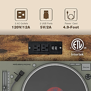 Record Player Stand with Vinyl Storage Turntalbe Stand with Charging Station and USB Ports Size W18 xD17 xH34 Record Player Table Shelf Holder with Power Outlet Holds 150 Albums Brown