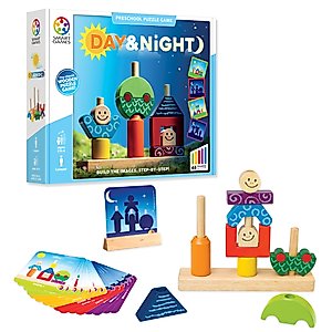 SmartGames Day & Night Wooden Cognitive Skill-Building Puzzle Game Featuring 48 Playful Challenges for Ages 2+