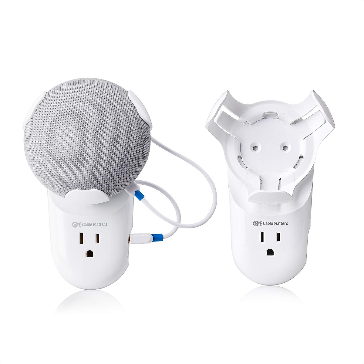 Cable Matters UL Listed Wall Mount with Electrical Outlet and 17W Smart USB Charging for Google Home Mini and Nest Mini