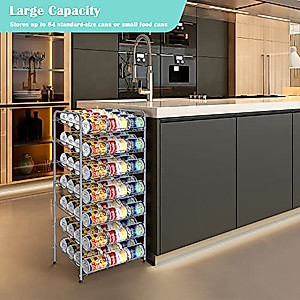 Shinoske Kitchen Storage Can Rack Organizer, 7 Tier Stackable Can Storage Dispenser, Can Storage Organizer Rack for Canned Food Kitchen Cabinet Pantry Countertop, Silver