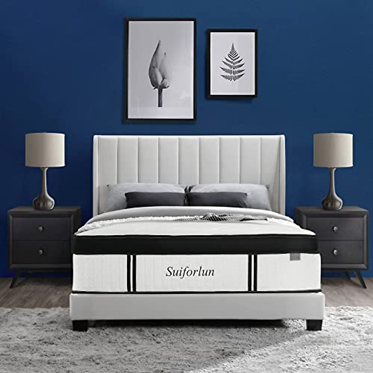 Suiforlun 14 Inch Euro Top Gel Memory Foam and Innerspring Hybrid Mattress Queen, Sleep Cooler Bamboo Cover, Motion Isolation Pocket Spring, Targeted Support, CertiPUR-US, 120 Nights Trial, Queen