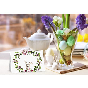 Table Place Card, Easter Tent Style Cards, Pack of 25 Half-Fold Reception Place Card, Cute Easter Egg Bunny, Easter Table Decor for Spring Wedding, Baby Shower, Dinner Party(F21)
