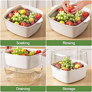 MSHOMELY 6PCS Colander Bowl Kitchen Strainer for Fruit and Vegetable Wash, Food Strainers for Kitchen Plastic Fruit Wash Colander, Strainer and Bowl Set, White-Clear