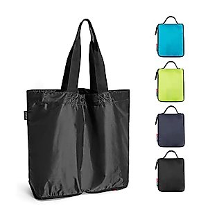 pack all 16L Lightweight Packable Tote Bag, Water Resistant Foldable Grocery Bag, Reusable Shopping Bag (Black)